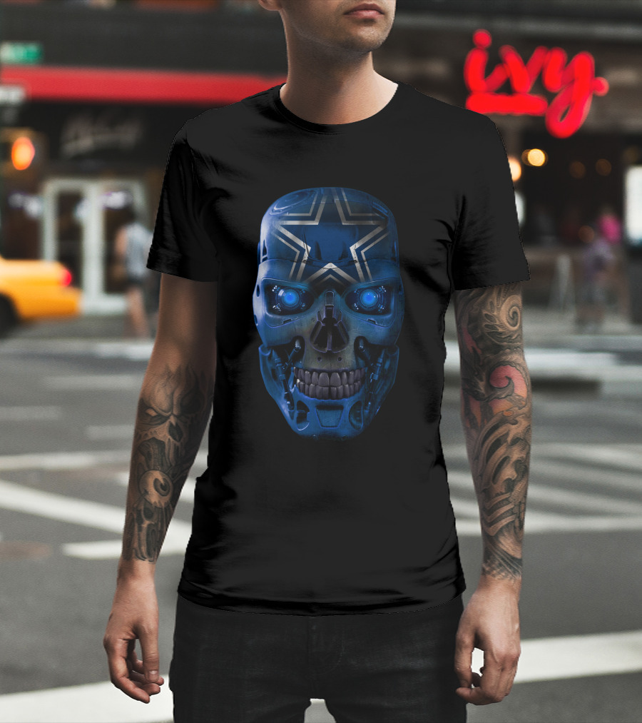 Skull - Cowboys Star Robotic Blue Face T-Shirt