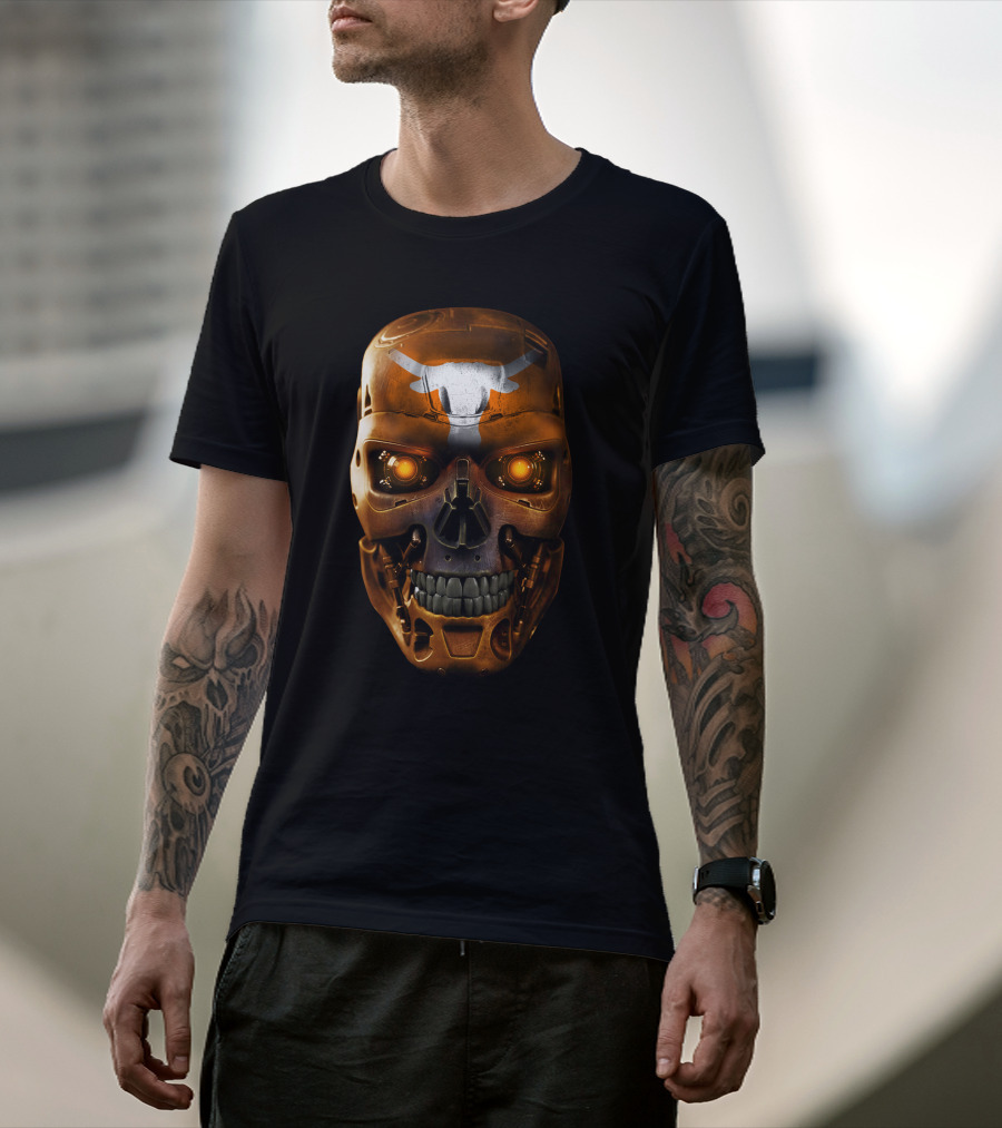 Skull With Glowing Eyes And Longhorn T-Shirt