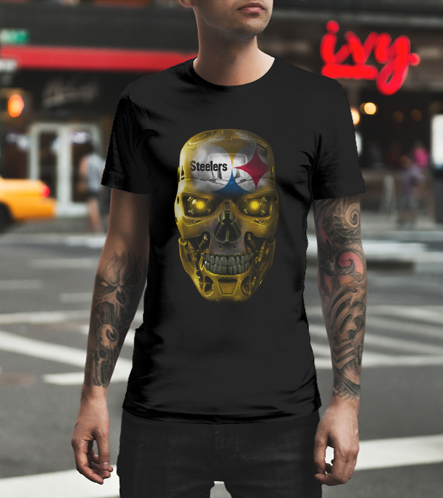Steelers Skull Terminator Style T-Shirt