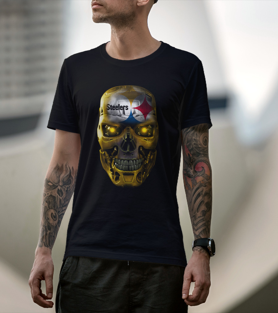 Steelers Skull Terminator Style T-Shirt
