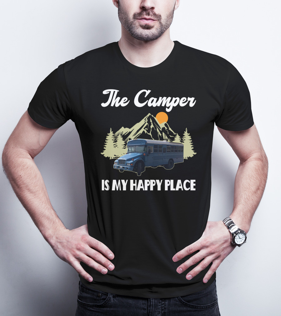 The Camper Skoolie Is My Happy Place Mountain Adventure T-Shirt