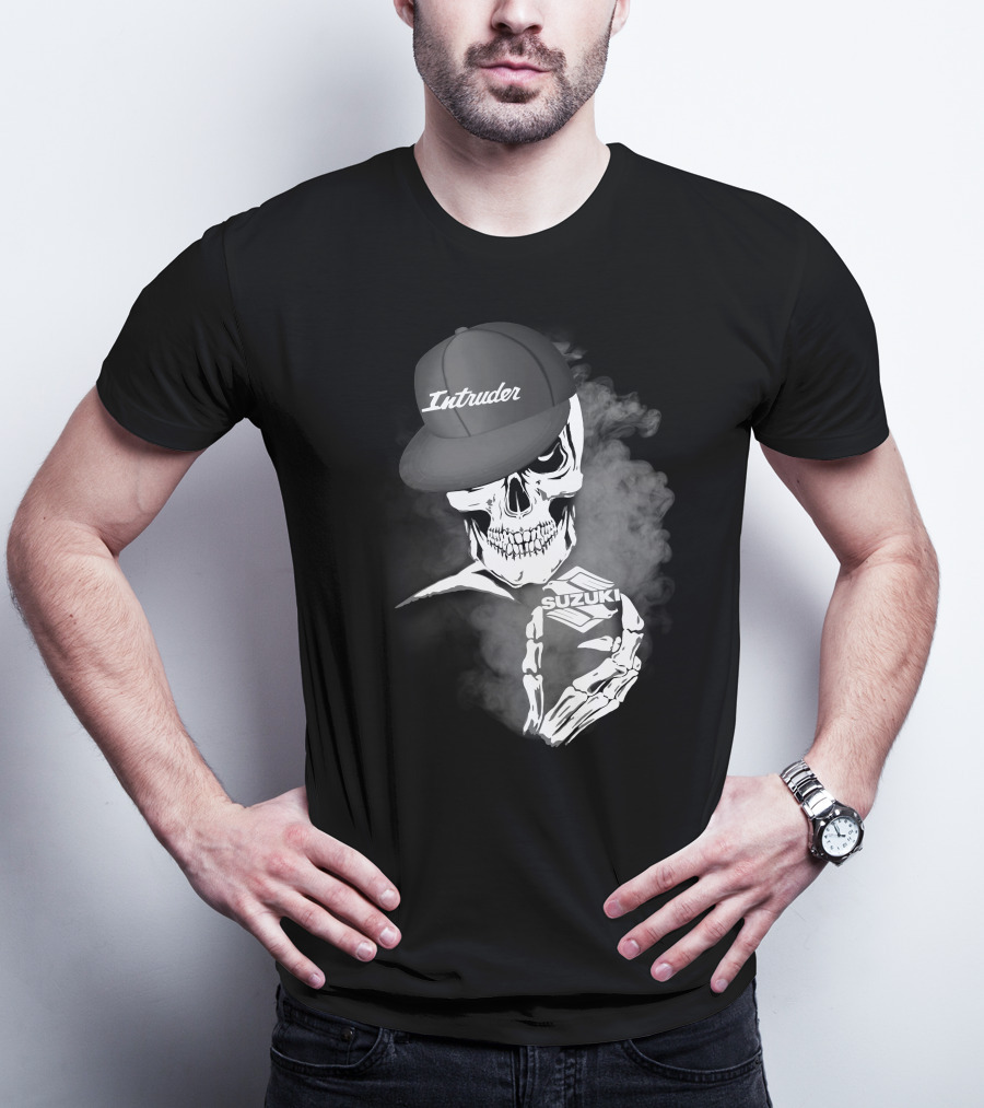 Suzuki Intruder Skull With Hat And Smoke Motif T-Shirt
