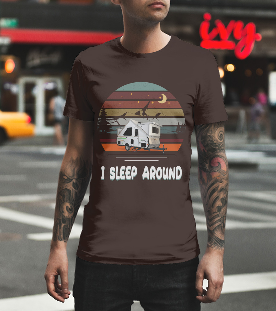 Aliner Camping I Sleep Around Camper Retro Mountain Scenery T-Shirt