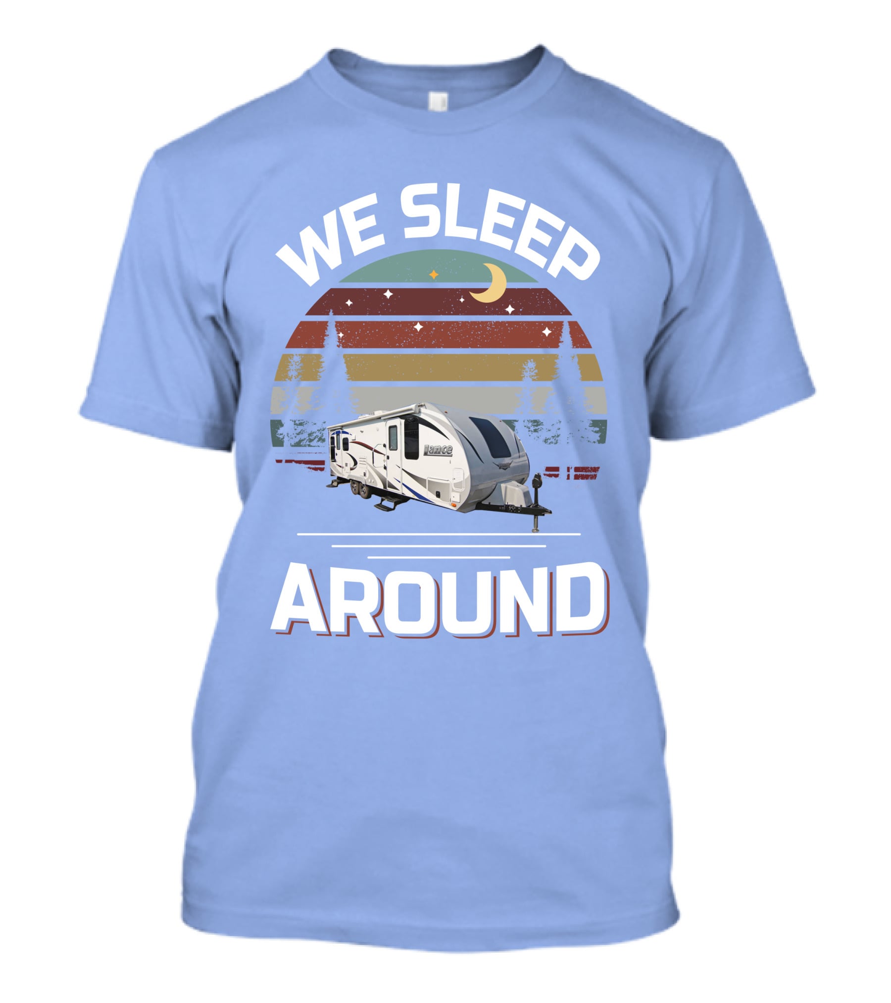 WE SLEEP AROUND Camper Moon Trees Retro Stripes T-Shirt
