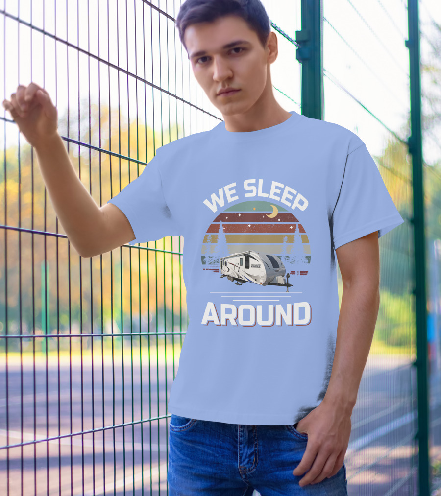 WE SLEEP AROUND Camper Moon Trees Retro Stripes T-Shirt