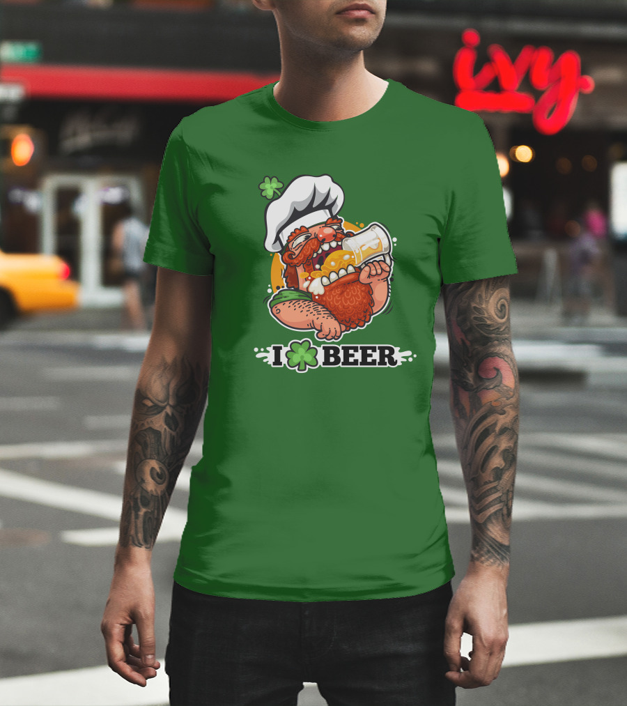 Irish Chef Shamrock I Love Beer T-Shirt
