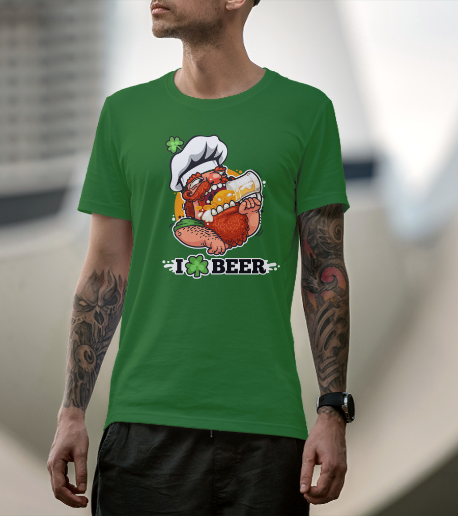 Irish Chef Shamrock I Love Beer T-Shirt