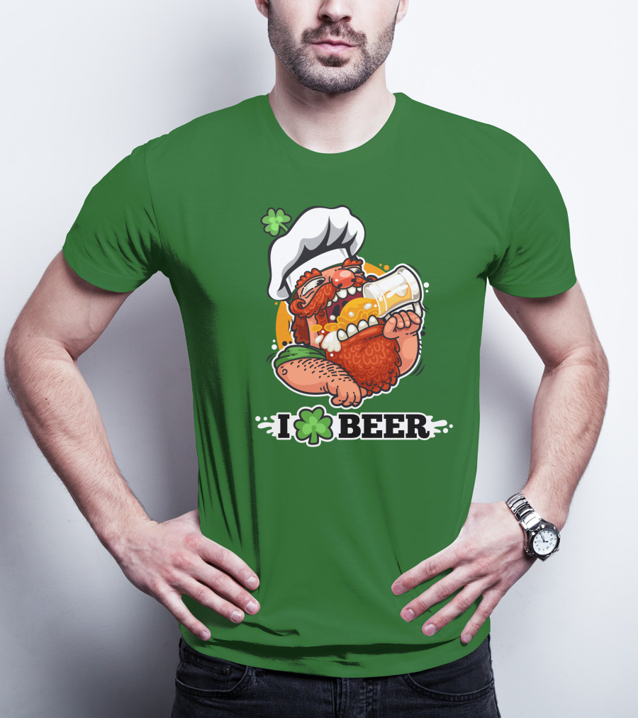 Irish Chef Shamrock I Love Beer T-Shirt