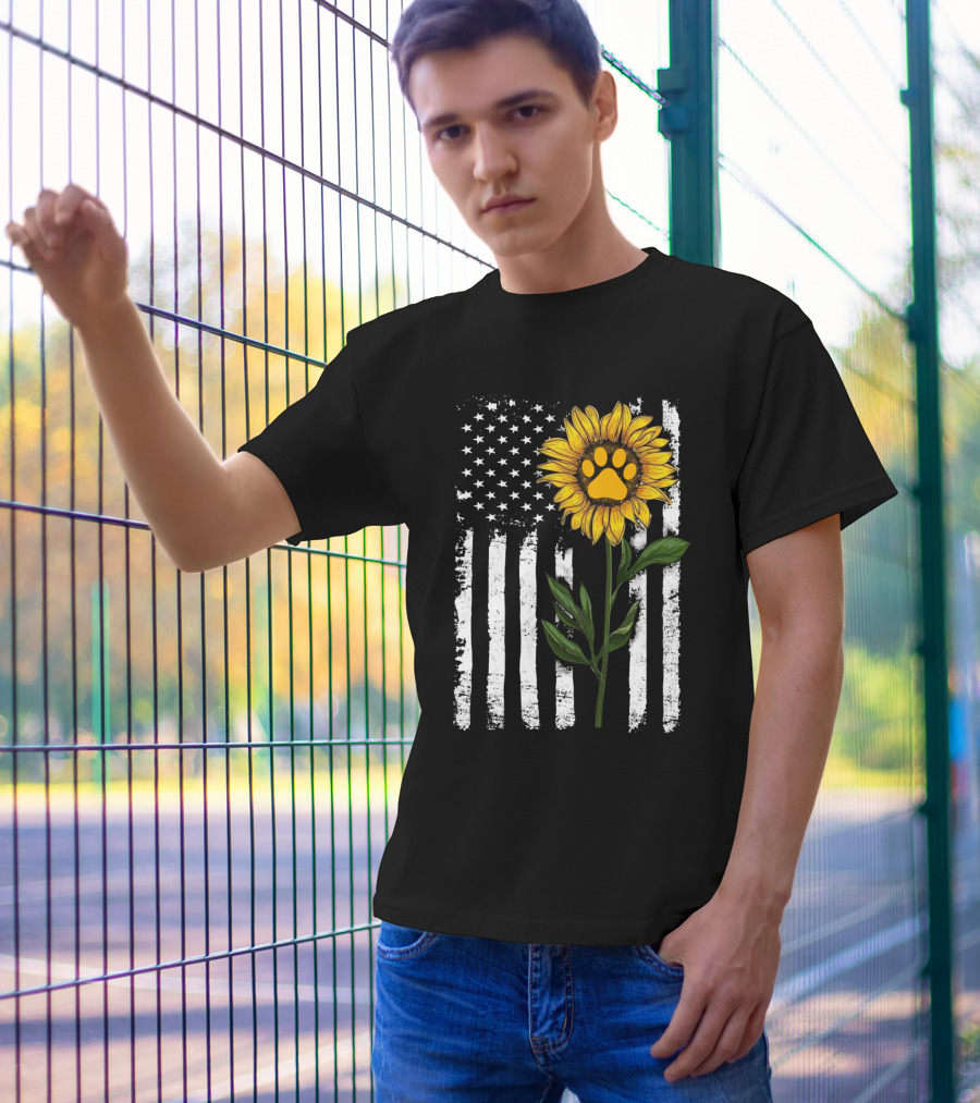 Sunflower Paw American Flag Vertical Stripes T-Shirt