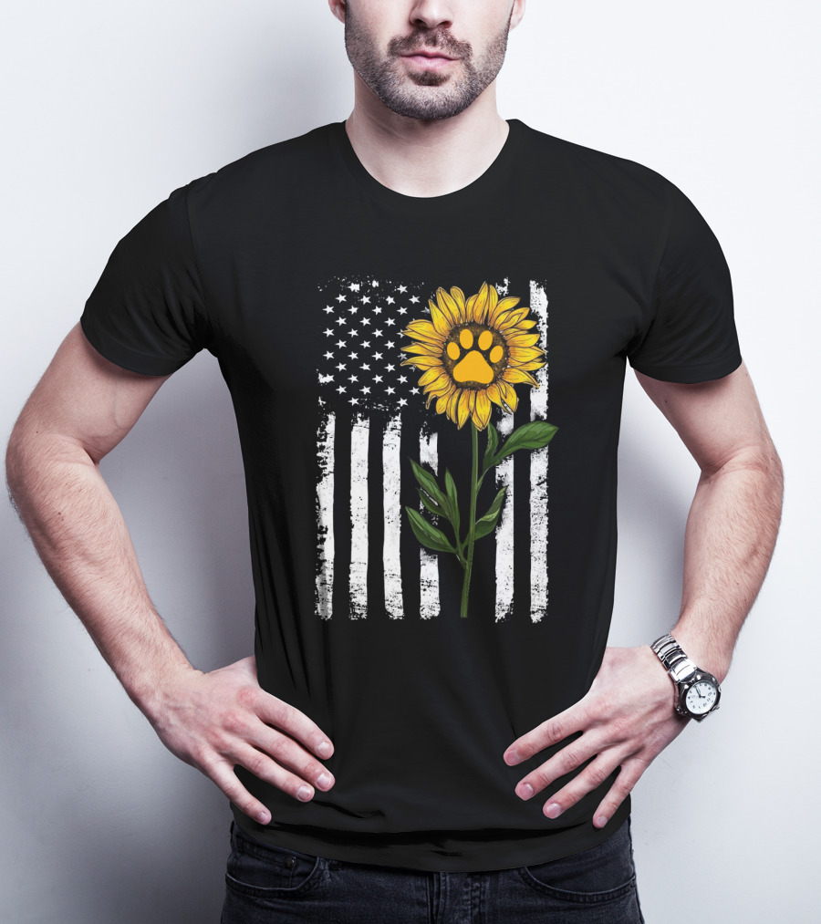 Sunflower Paw American Flag Vertical Stripes T-Shirt