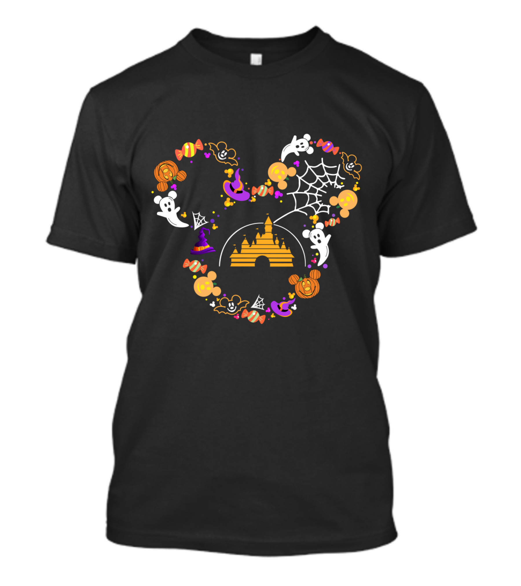 Disney Halloween Mickey Ears Castle Ghosts Spider Web Candy Icons T-Shirt