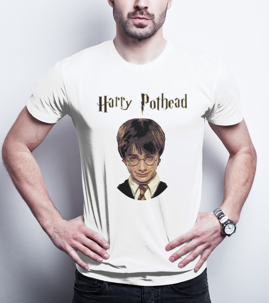 Harry Pothead Wizard Character Parody With Glasses And Lightning Font T-Shirt