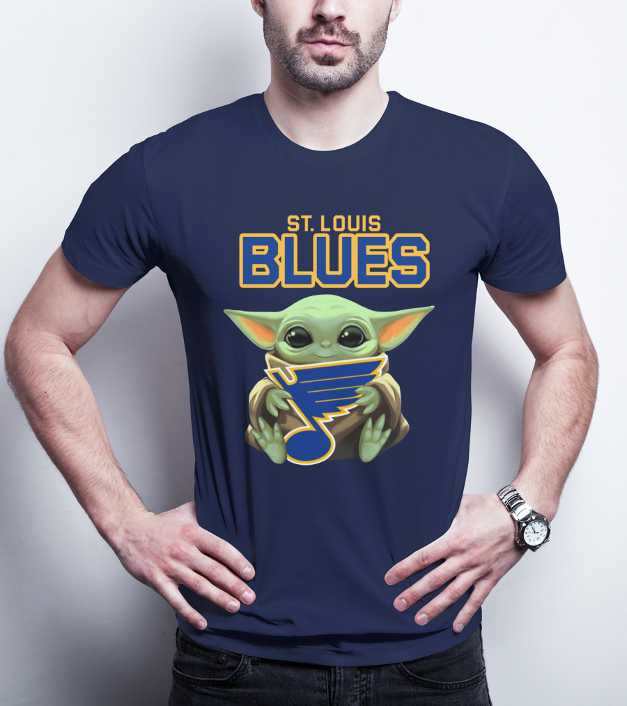 Baby Yoda Holding St Louis Blues T-Shirt
