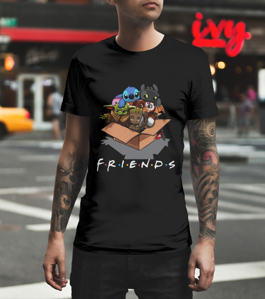 Baby Yoda Gizmo Groot Stitch Toothless Friends Box T-Shirt