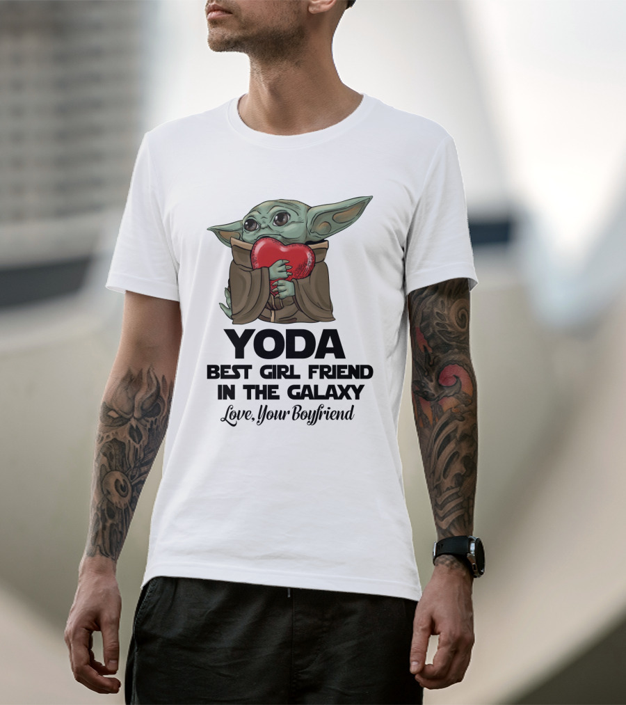 Yoda Best Girl Friend In The Galaxy Love Your Boyfriend Heart Hugging T-Shirt