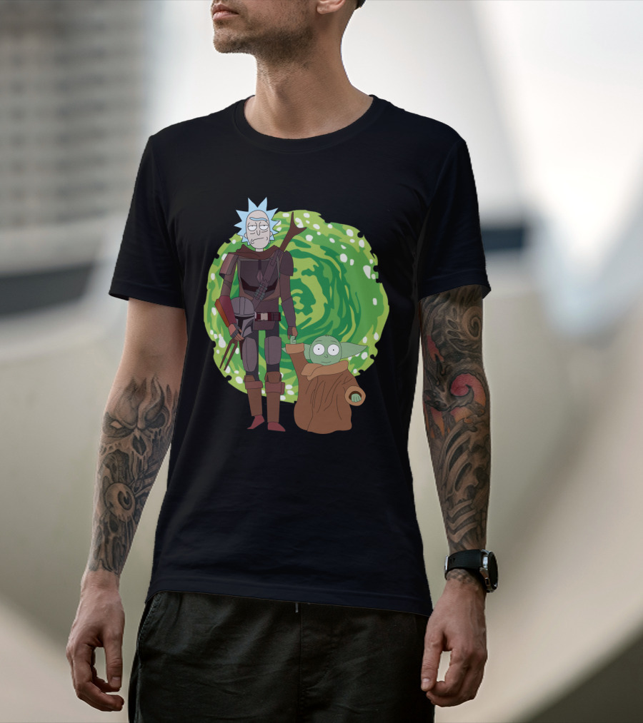 Rick Morty Mandalorian Yoda Portal Fusion T-Shirt