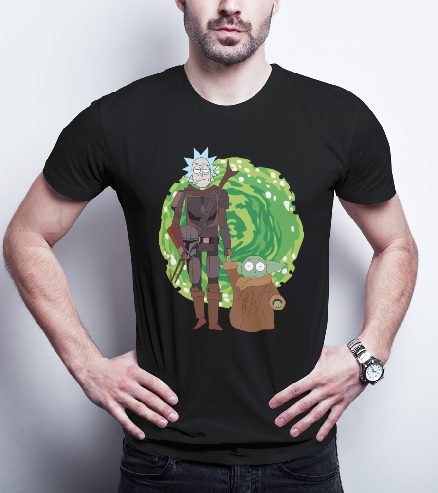 Rick Morty Mandalorian Yoda Portal Fusion T-Shirt