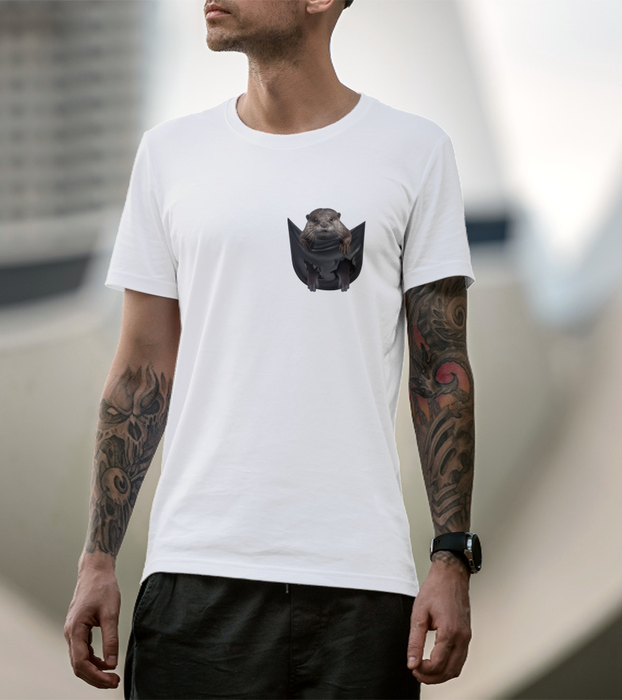 Otter In Black Pocket T-Shirt