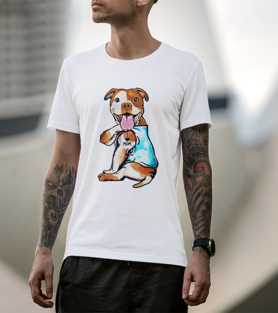 Pit Bull I Love Mom Heart Tattoo T-Shirt