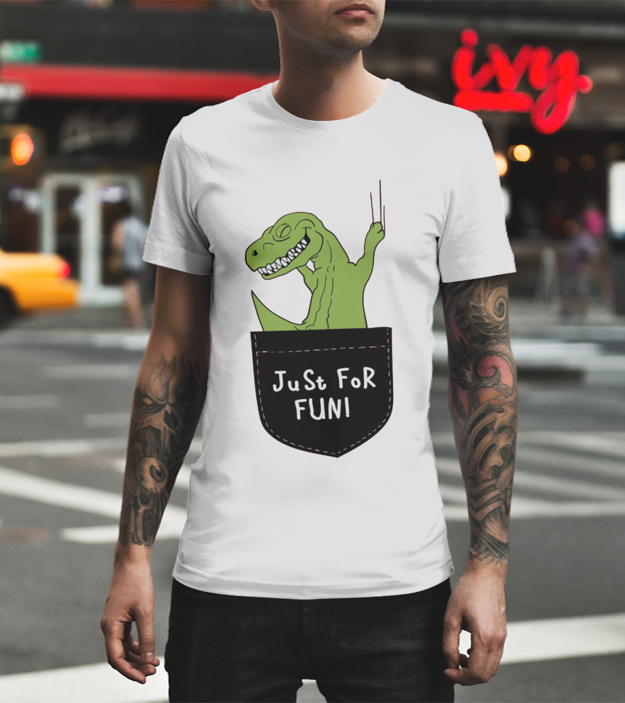 Just For Fun Dinosaur Sitting Inside A Pocket T-Shirt