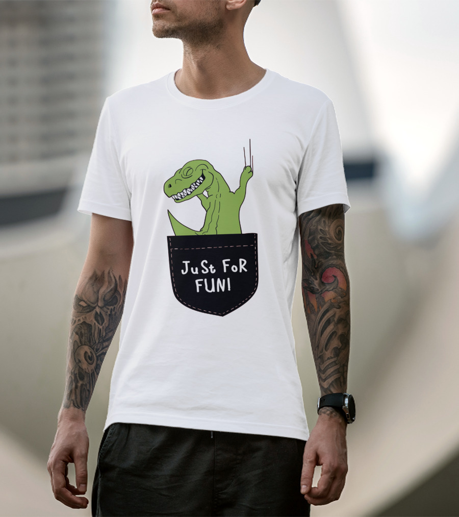 Just For Fun Dinosaur Sitting Inside A Pocket T-Shirt