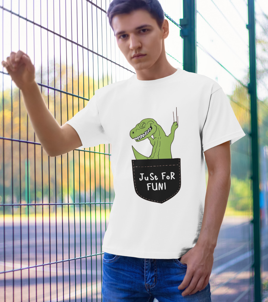 Just For Fun Dinosaur Sitting Inside A Pocket T-Shirt