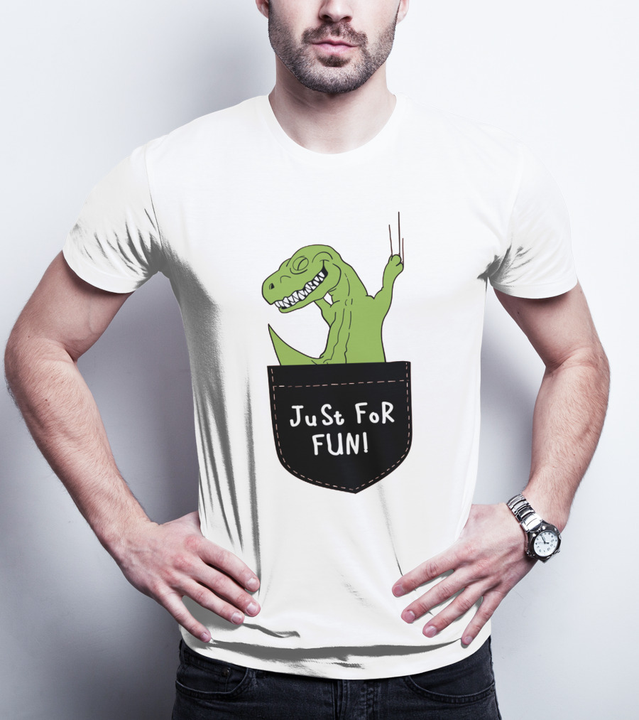 Just For Fun Dinosaur Sitting Inside A Pocket T-Shirt