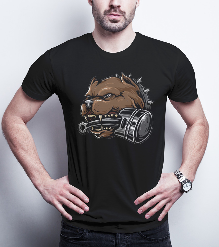 Bull Dog With Piston In Mouth Fierce Expression With Spiked Collar T-Shirt