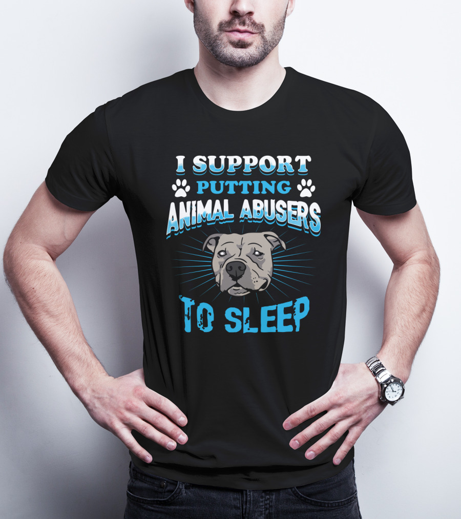 I Support Putting Animal Abusers To Sleep Dog Face With Blue Paw Prints T-Shirt