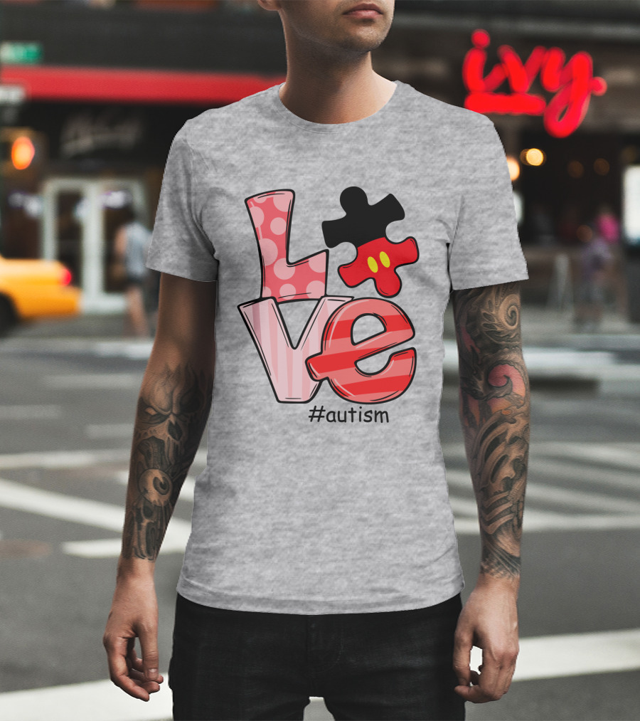 LOVE Autism #autism Puzzle Piece Mouse T-Shirt
