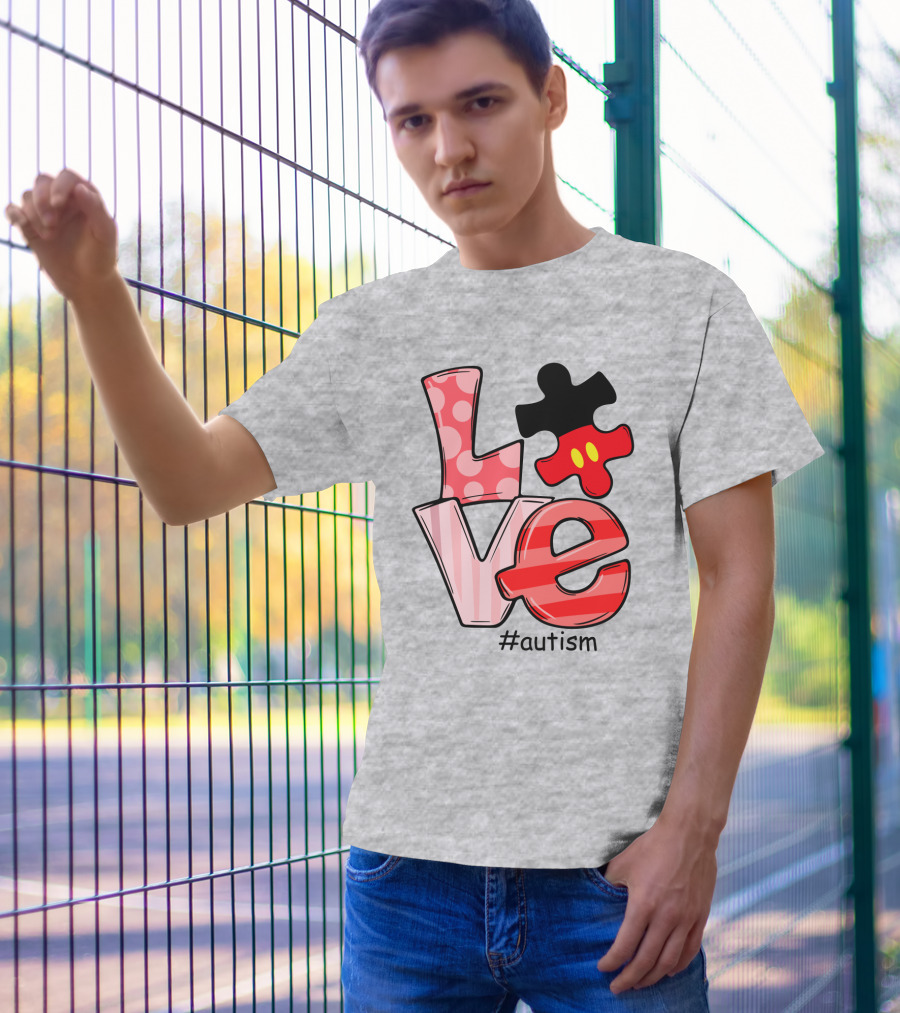 LOVE Autism #autism Puzzle Piece Mouse T-Shirt