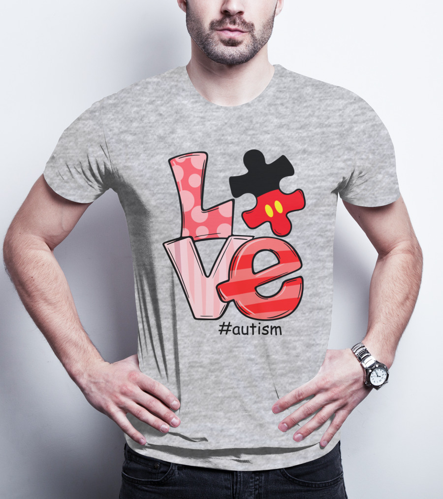 LOVE Autism #autism Puzzle Piece Mouse T-Shirt