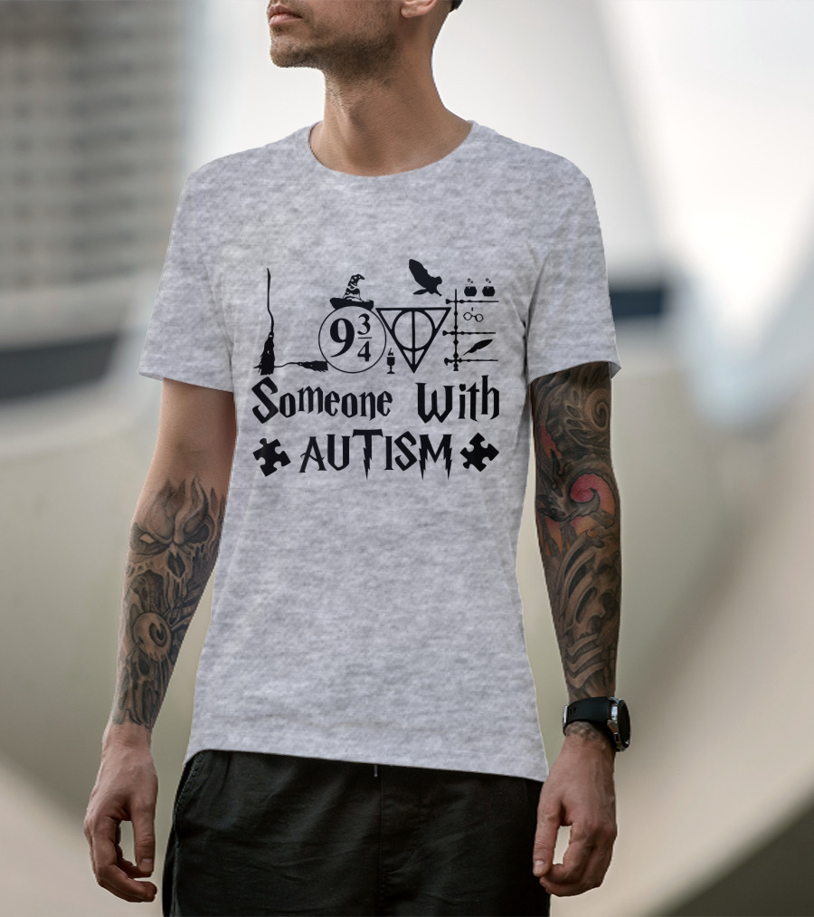 Love Someone With Autism 9 3/4 Wizard Elements Puzzle Pieces T-Shirt
