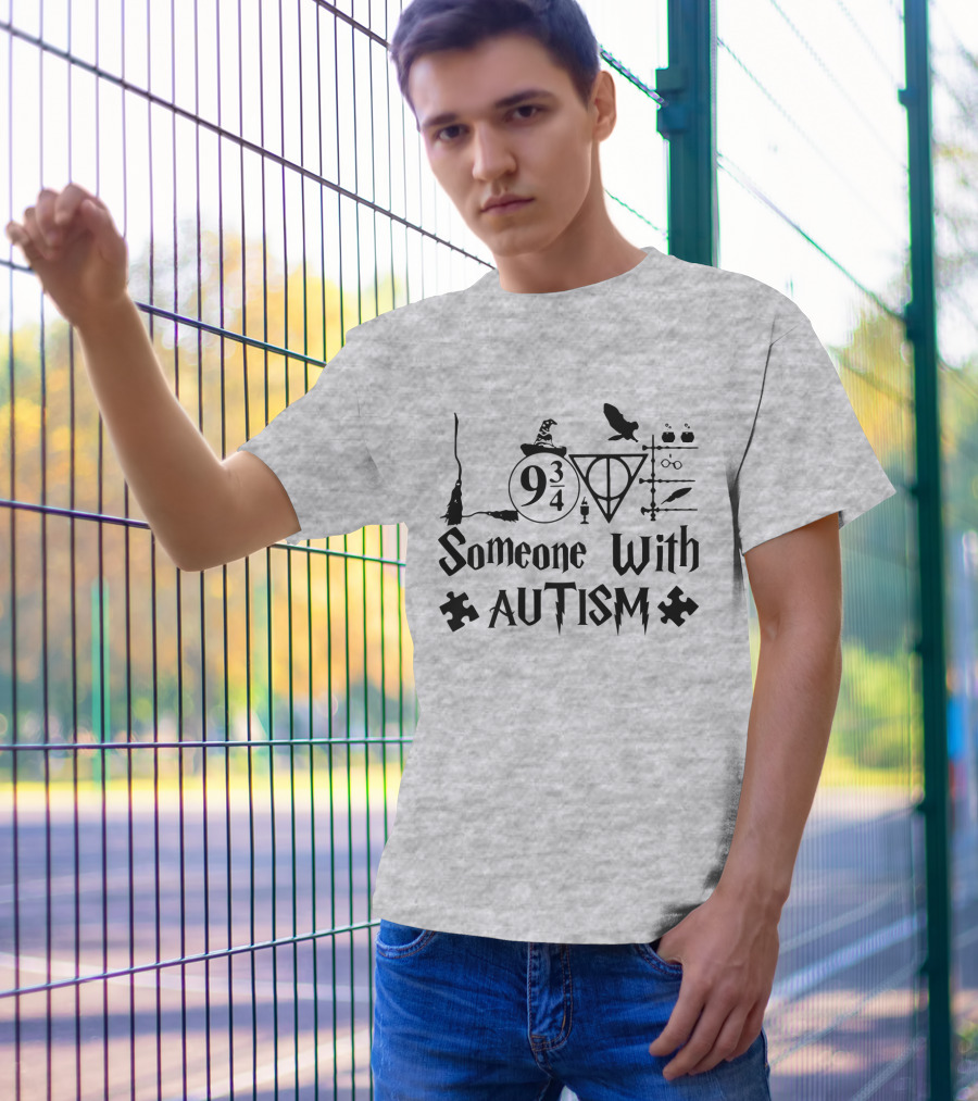 Love Someone With Autism 9 3/4 Wizard Elements Puzzle Pieces T-Shirt