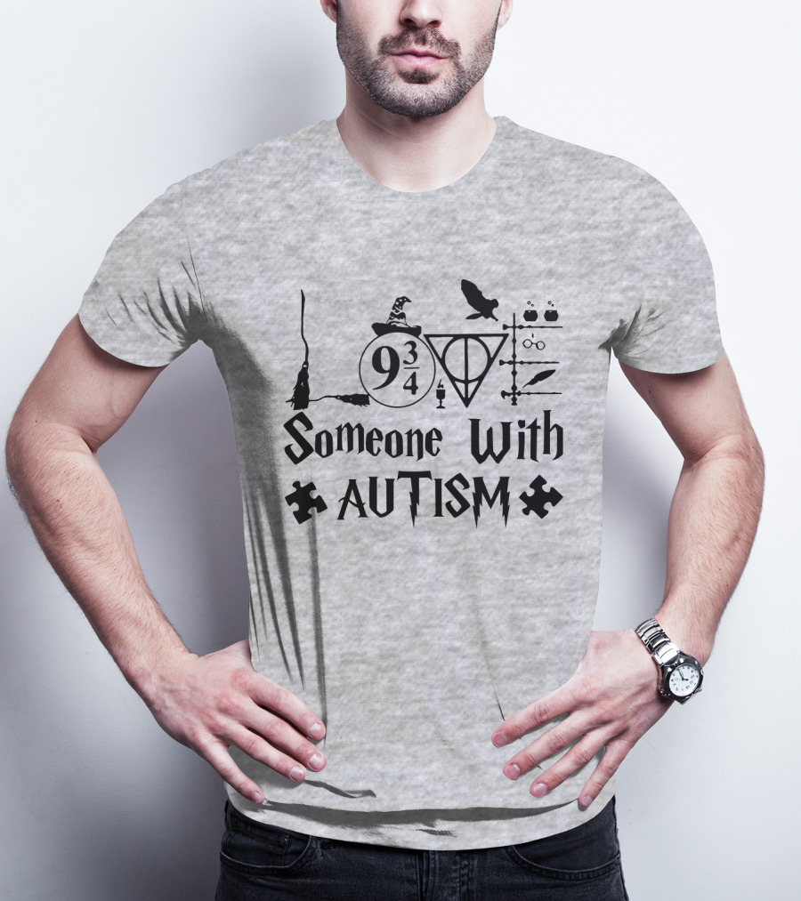 Love Someone With Autism 9 3/4 Wizard Elements Puzzle Pieces T-Shirt