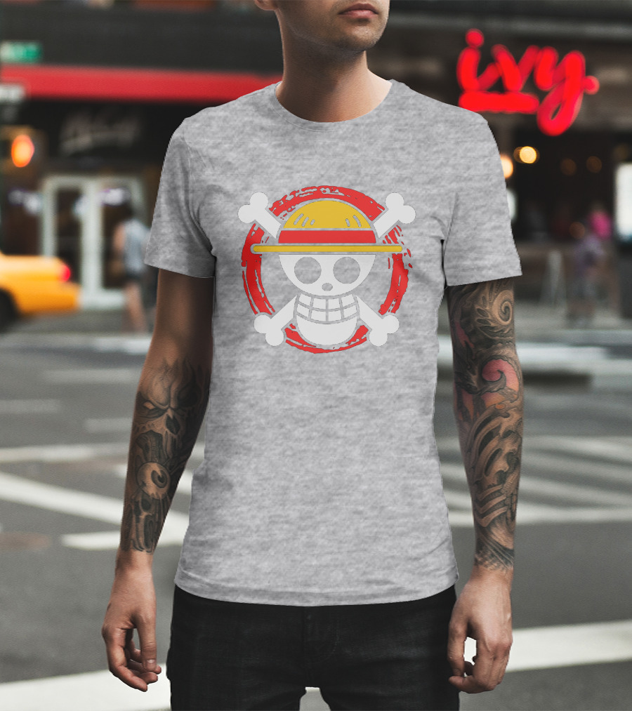 Straw Hat Luffy Jolly Roger Icon On Red Circular Emblem T-Shirt