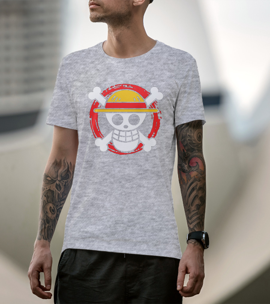 Straw Hat Luffy Jolly Roger Icon On Red Circular Emblem T-Shirt