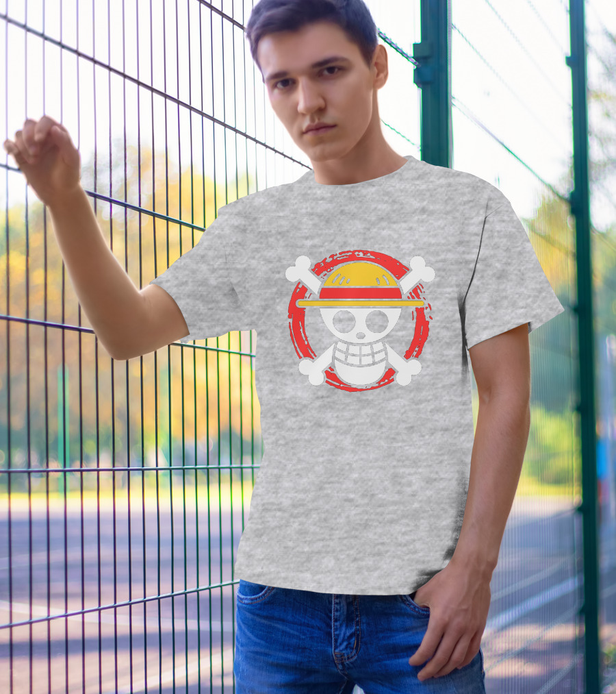 Straw Hat Luffy Jolly Roger Icon On Red Circular Emblem T-Shirt