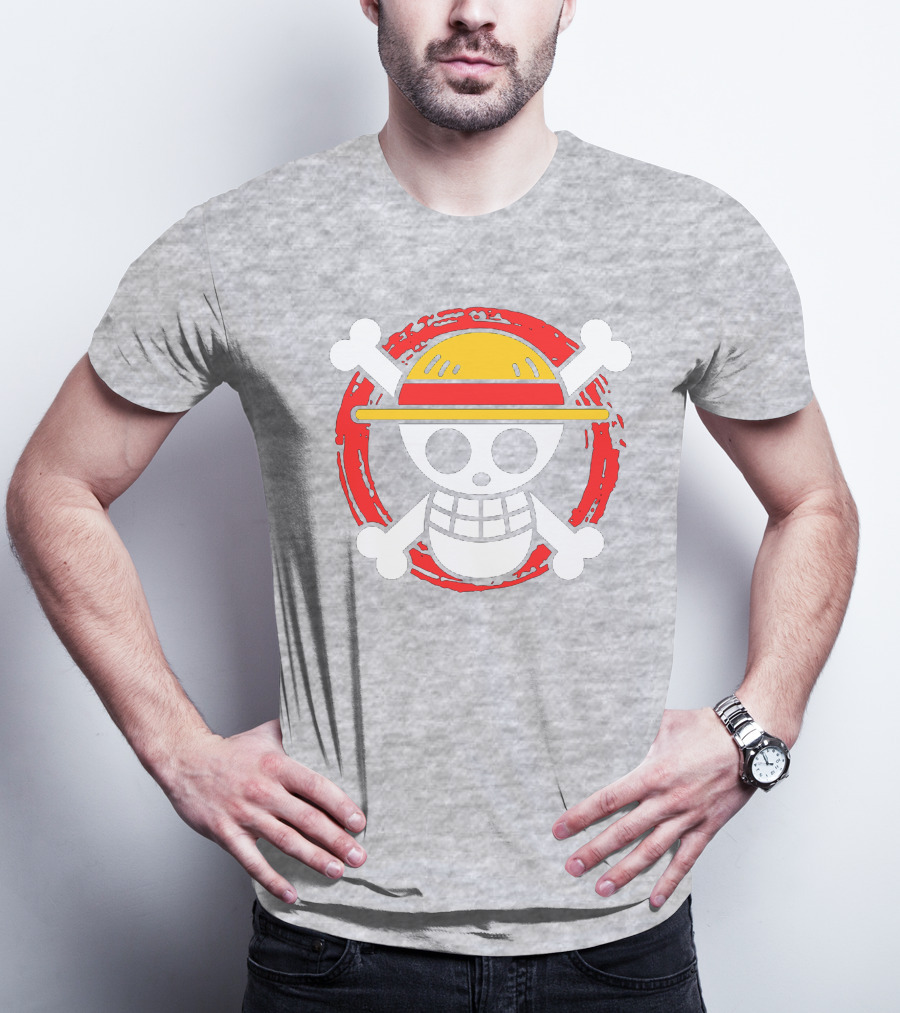 Straw Hat Luffy Jolly Roger Icon On Red Circular Emblem T-Shirt