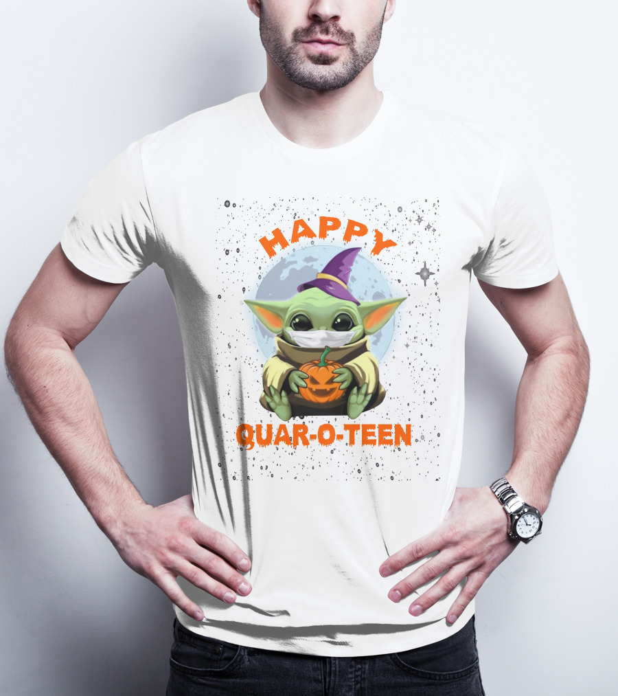 Baby Yoda Happy Quaroteen Halloween Pumpkin Wizard Hat T-Shirt