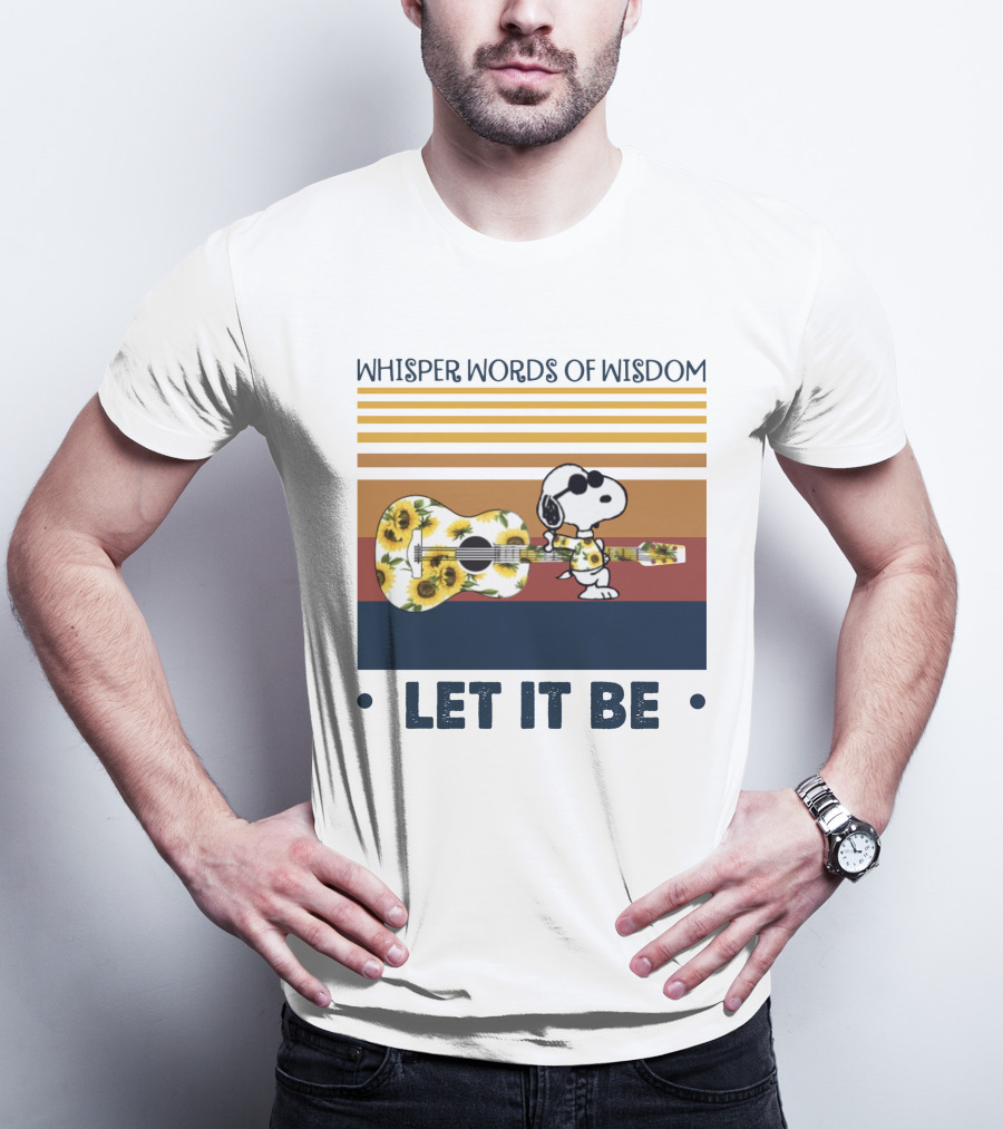 Snoopy Whisper Words Of Wisdom Let It Be Guitar Sunflowers T-Shirt