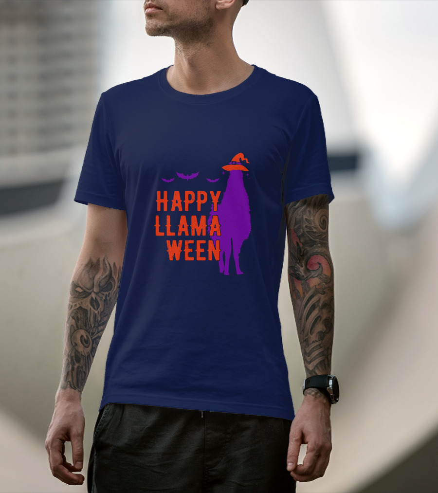 Happy Llamaween Llama Halloween Bat Witch Hat T-Shirt