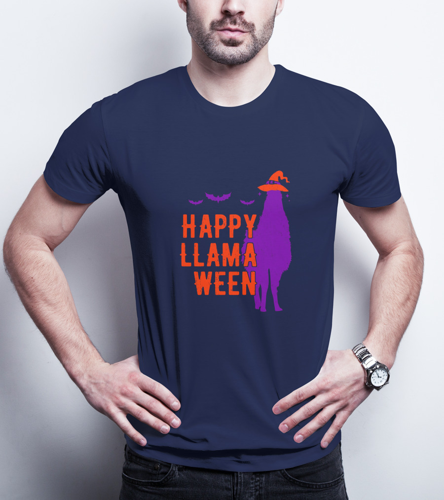 Happy Llamaween Llama Halloween Bat Witch Hat T-Shirt