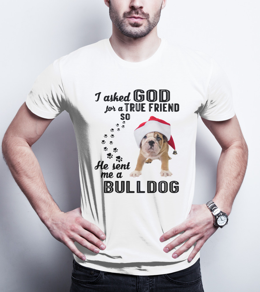 I Asked God For A True Friend So He Sent Me A Christmas Bulldog T-Shirt