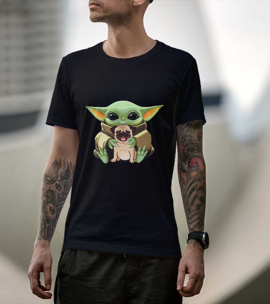 Baby Yoda Holding Pug Companion Cuteness T-Shirt