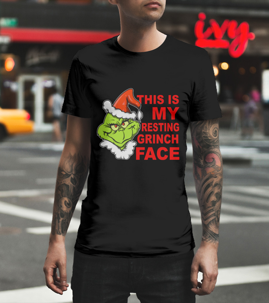 This Is My Resting Grinch Face Santa Hat Grumpy Expression T-Shirt