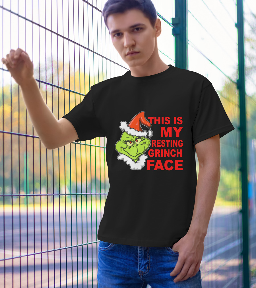 This Is My Resting Grinch Face Santa Hat Grumpy Expression T-Shirt