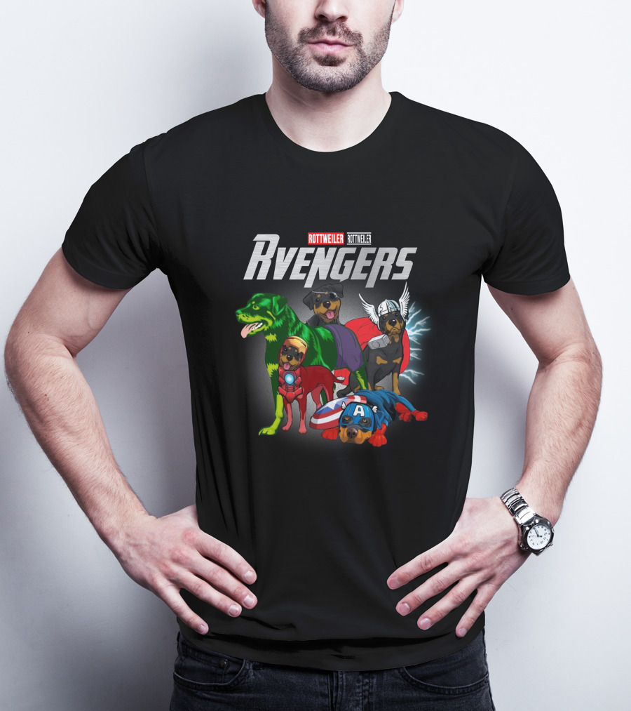 Rottweiler RVengers Marvel Avengers Dogs Hulk Thor Captain America Iron Man T-Shirt