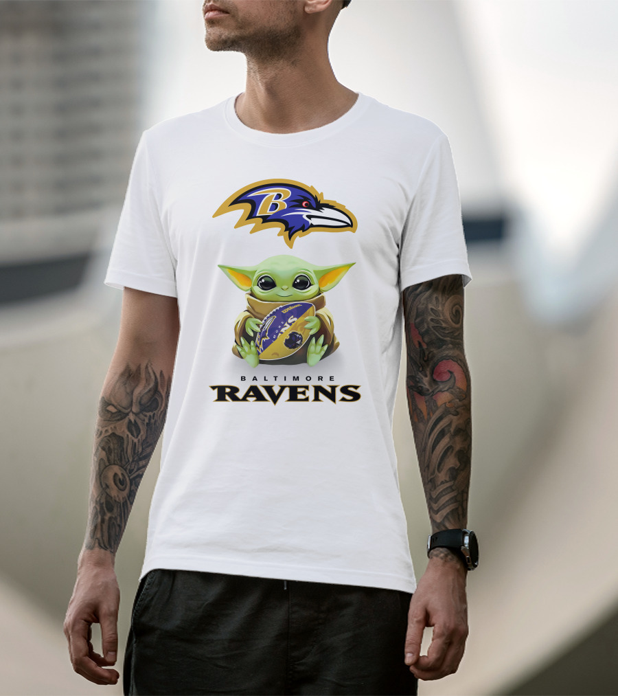 Baby Yoda Hug Baltimore Ravens Football Tailgate T-Shirt