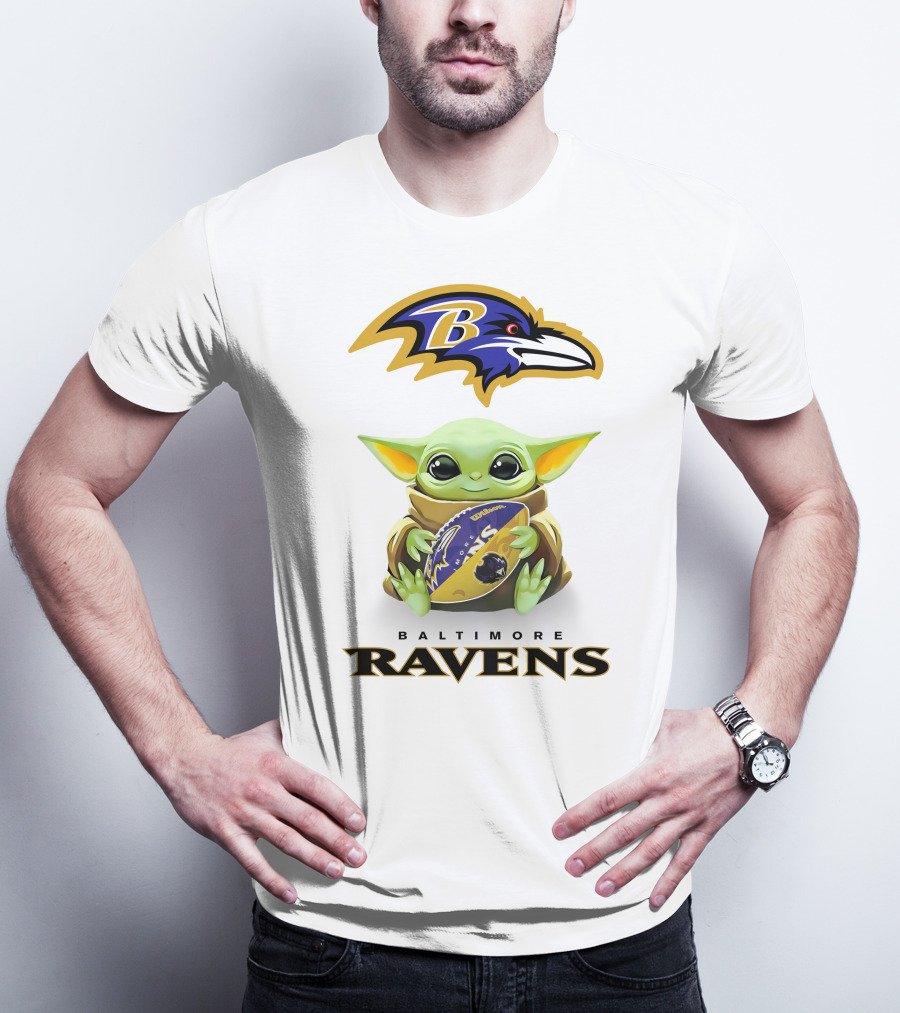 Baby Yoda Hug Baltimore Ravens Football Tailgate T-Shirt